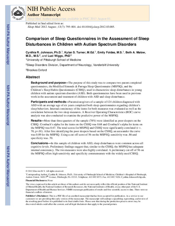 (PDF) Comparison of sleep questionnaires in the assessment of sleep ...