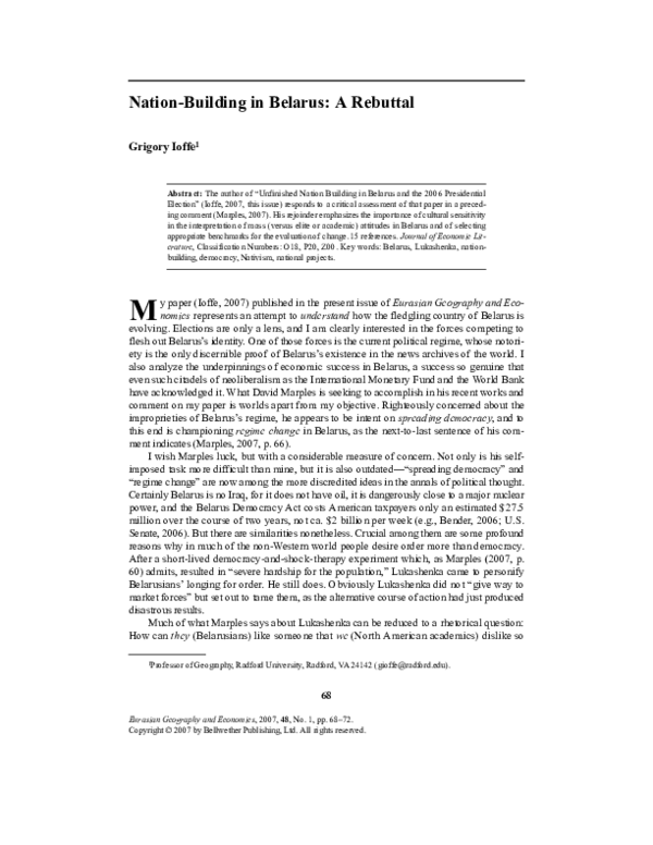 (PDF) Nation-Building in Belarus: A Rebuttal