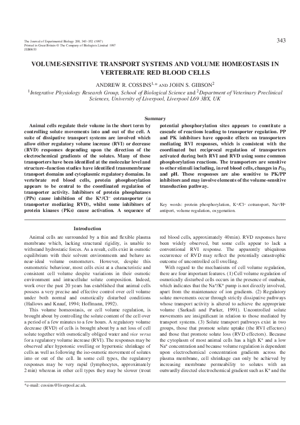 (PDF) Volume-sensitive transport systems and volume homeostasis in ...