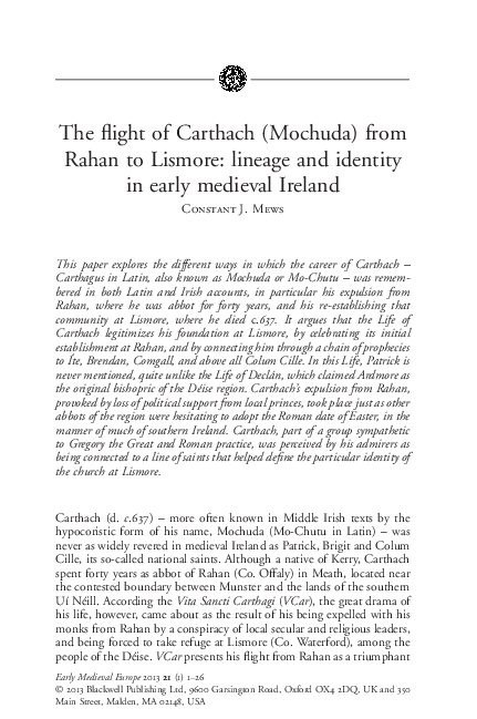 (PDF) The flight of Carthach (Mochuda) from Rahan to Lismore: lineage ...