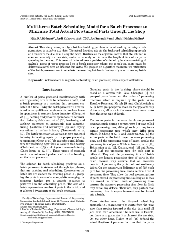 (PDF) Multi-items Batch Scheduling Model for a Batch Processor to ...