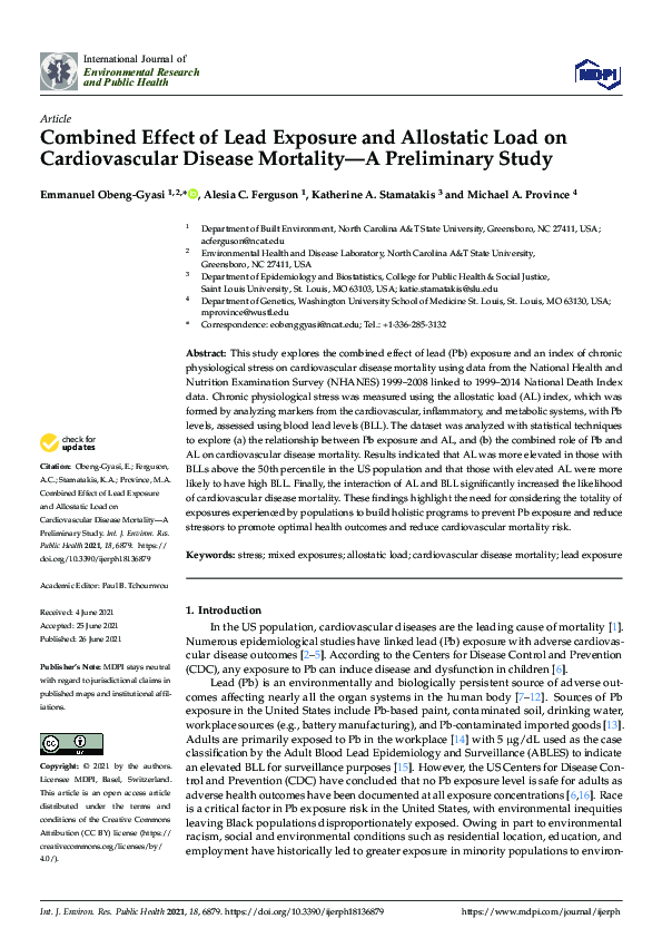 (PDF) Combined Effect of Lead Exposure and Allostatic Load on ...