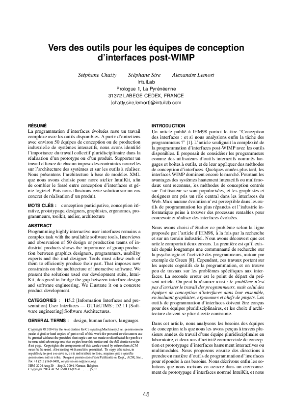 (PDF) Vers des outils pour les équipes de conception d'interfaces post-WIMP