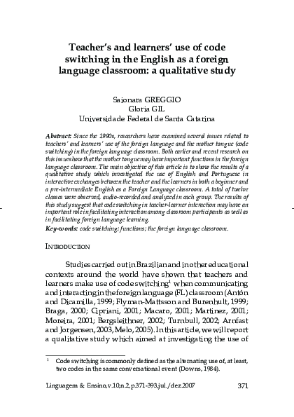(PDF) Teacher's and learner's use of code-switching in the English as a foreign language ...