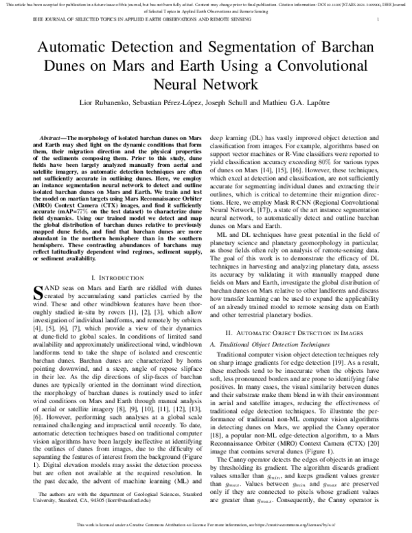 (PDF) Automatic Detection and Segmentation of Barchan Dunes on Mars and Earth Using a ...