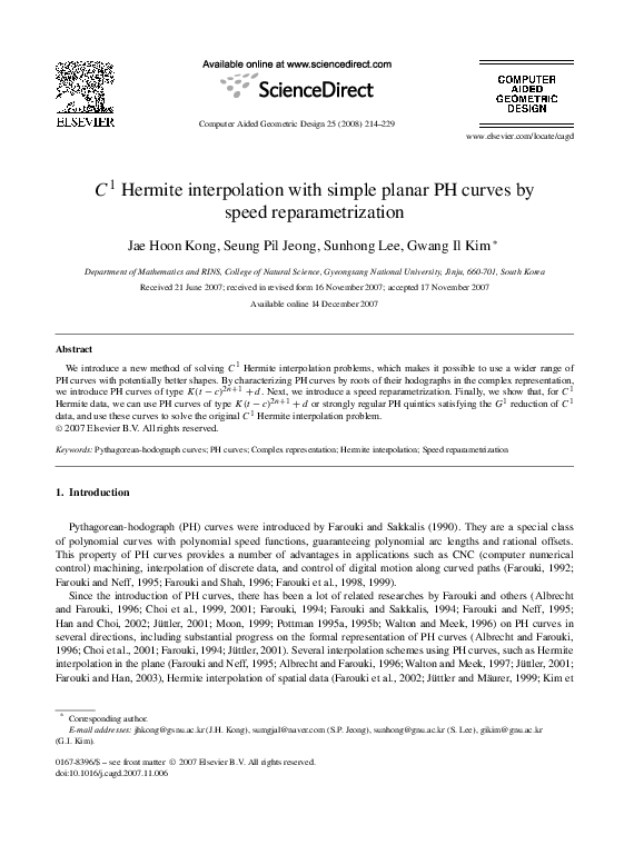 (PDF) Hermite interpolation with simple planar PH curves by speed reparametrization