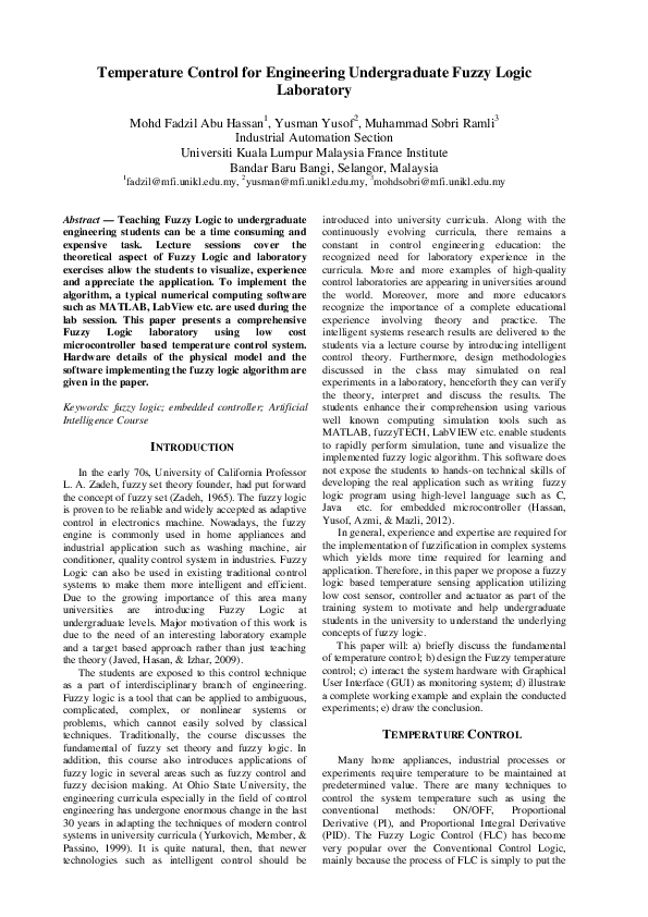 (PDF) Temperature Control for Engineering Undergraduate Fuzzy Logic Laboratory