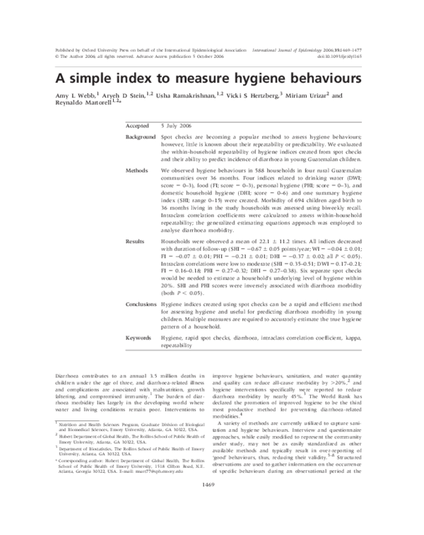 (PDF) A simple index to measure hygiene behaviours