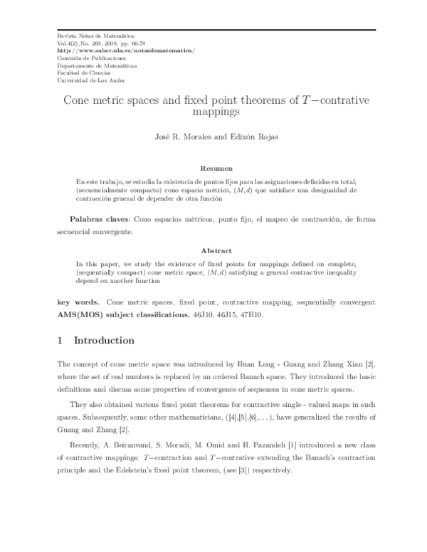 (PDF) Cone Metric Spaces and Fixed Point Theorems Of T-Contractive Mappings | Jose Roberto ...