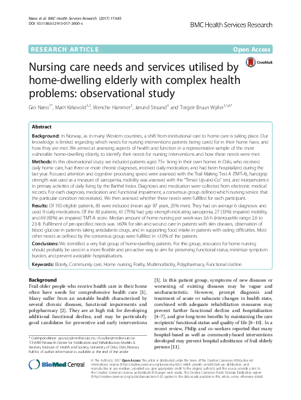 (PDF) Nursing care needs and services utilised by home-dwelling elderly ...