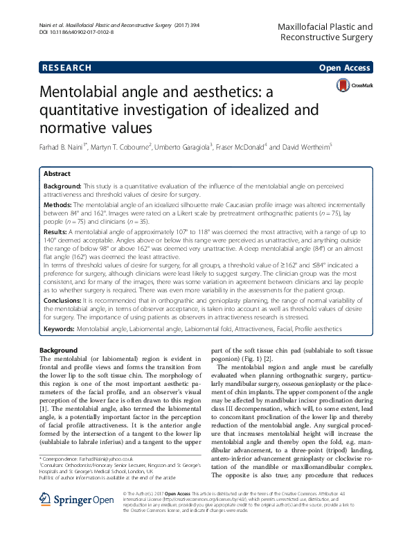 (PDF) Mentolabial angle and aesthetics: a quantitative investigation of ...