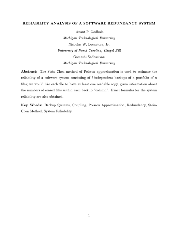 (PDF) Reliability Analysis of a Software Redundancy System