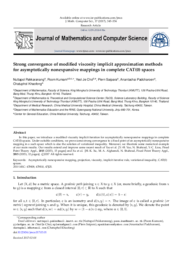Pdf Strong Convergence Of Modified Viscosity Implicit Approximation Methods For Asymptotically
