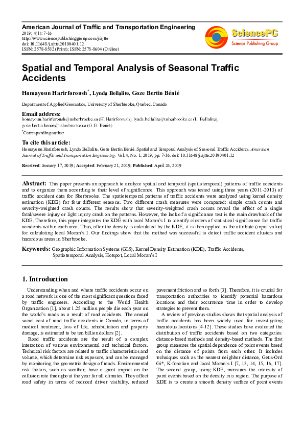 (PDF) Spatial and Temporal Analysis of Seasonal Traffic Accidents