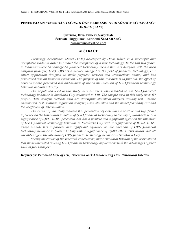 (PDF) Penerimaan Financial Technology Berbasis Technology Acceptance ...