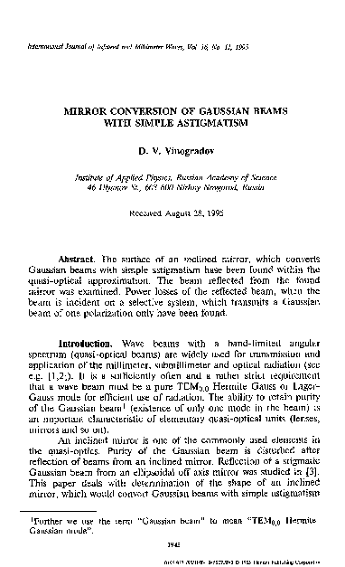 (PDF) Mirror conversion of gaussian beams with simple astigmatism
