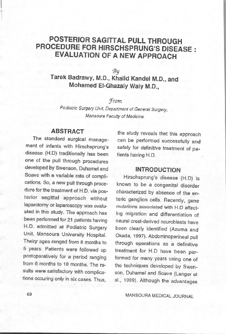 (PDF) Posterior Sagittal Pull Through Procedure for Hirschsprung's ...