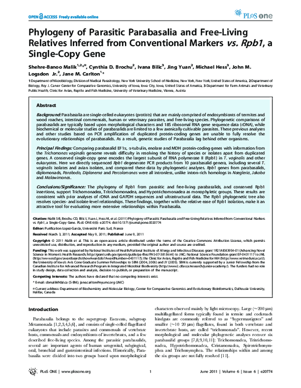 (PDF) Phylogeny of Parasitic Parabasalia and Free-Living Relatives ...