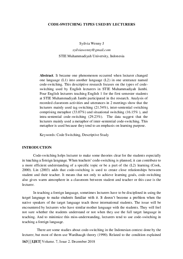 (PDF) Code Switching Types Used by Lecturers