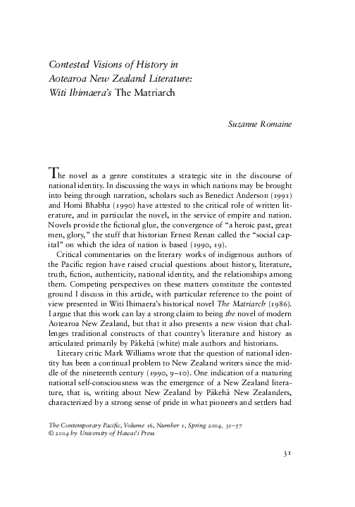 (PDF) Contested Visions of History in Aotearoa New Zealand Literature ...
