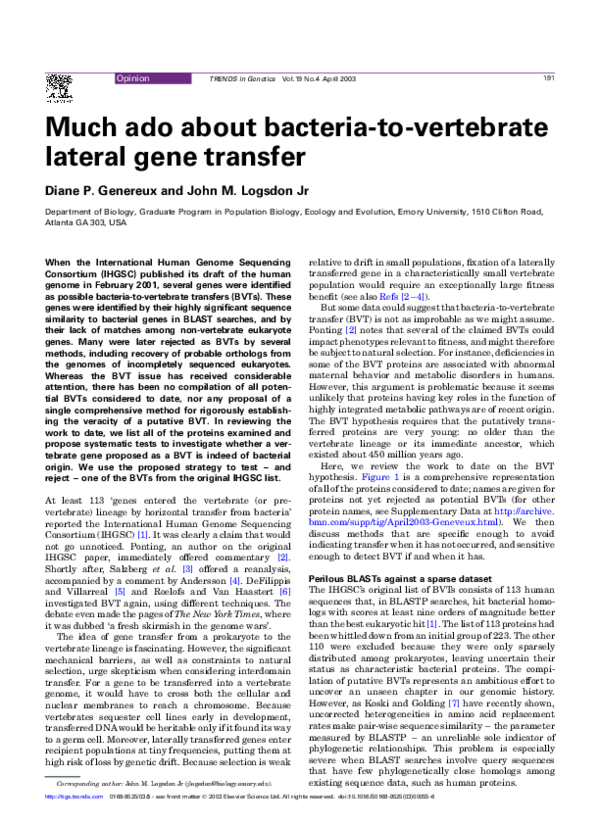 (PDF) Much ado about bacteria-to-vertebrate lateral gene transfer