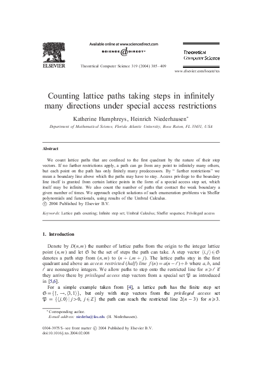 (PDF) Counting lattice paths taking steps in infinitely many directions under special access ...
