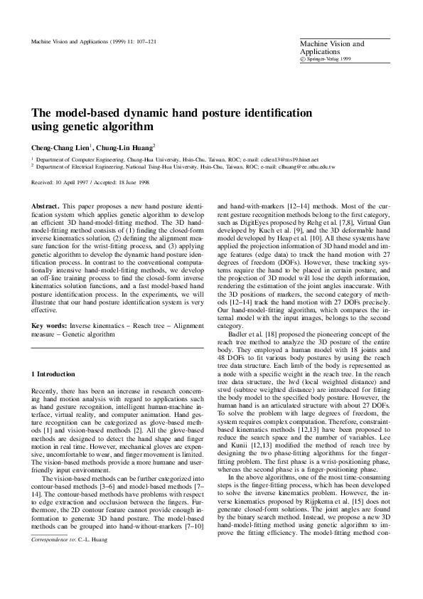Pdf The Model Based Dynamic Hand Posture Identification Using Genetic Algorithm