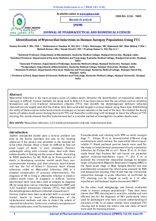 (PDF) Identification of Myocardial Infarction in Human Autopsy ...