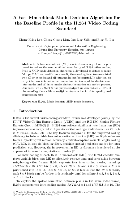(PDF) A Fast Macroblock Mode Decision Algorithm for the Baseline Profile in the H.264 Video ...