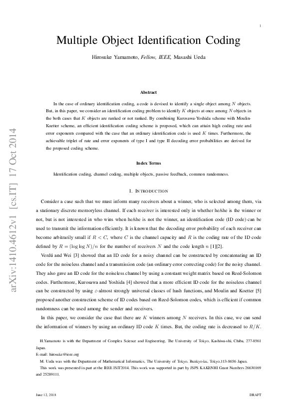 (PDF) Identification codes to identify multiple objects