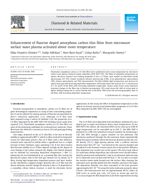 (PDF) Enhancement of fluorine doped amorphous carbon thin films from ...