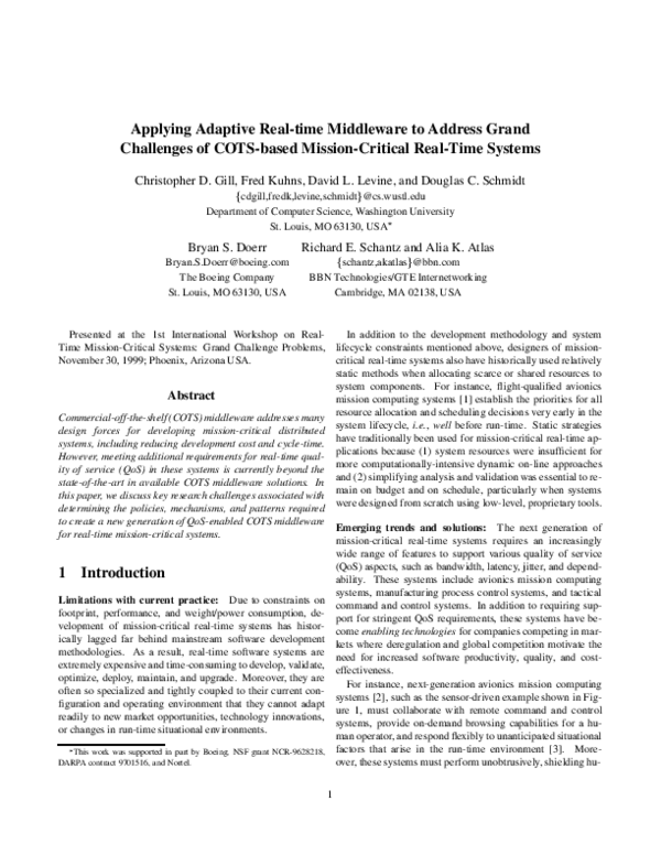 (PDF) Applying adaptive real-time middleware to address grand challenges of COTS-based mission ...