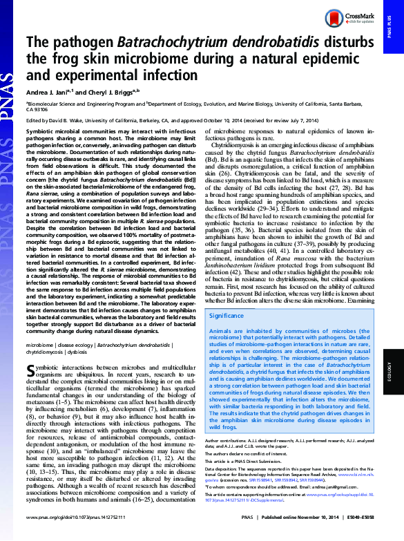 (PDF) The pathogen Batrachochytrium dendrobatidis disturbs the frog ...