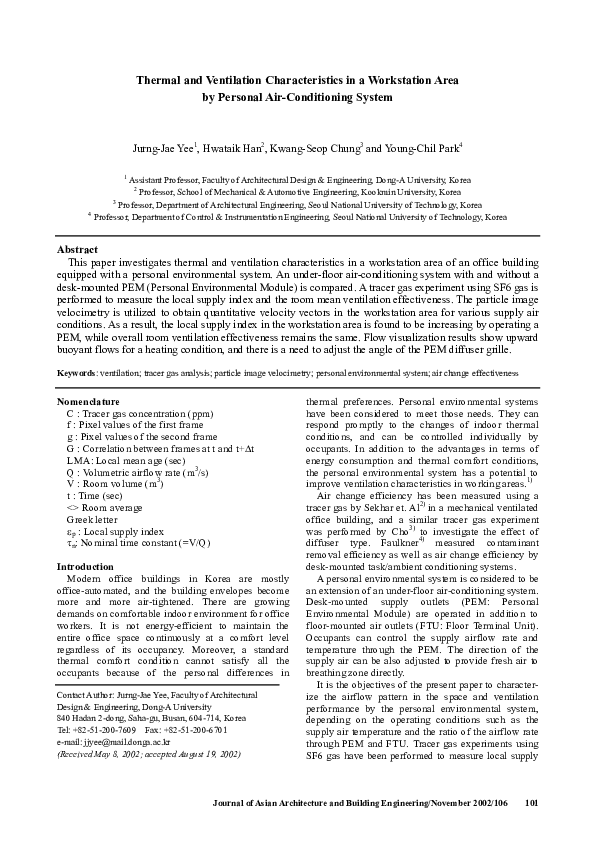 (PDF) Thermal and Ventilation Characteristics in a Workstation Area by ...