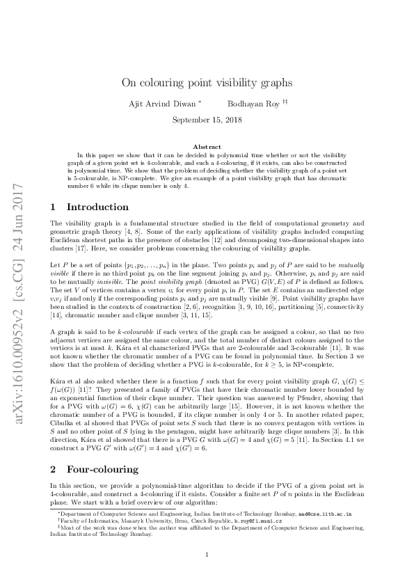 (PDF) On colouring point visibility graphs