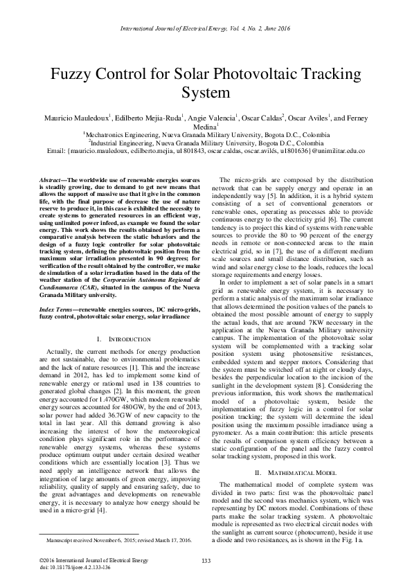 (PDF) Fuzzy Control for Solar Photovoltaic Tracking System