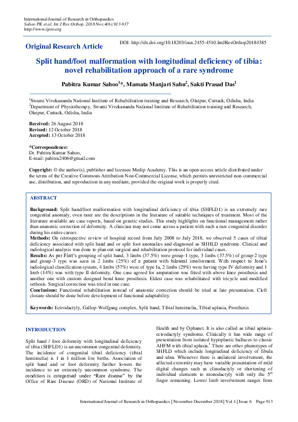 (PDF) Split hand/foot malformation with longitudinal deficiency of ...