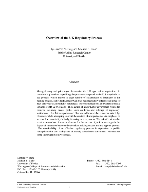 (PDF) Overview of the UK Regulatory Process