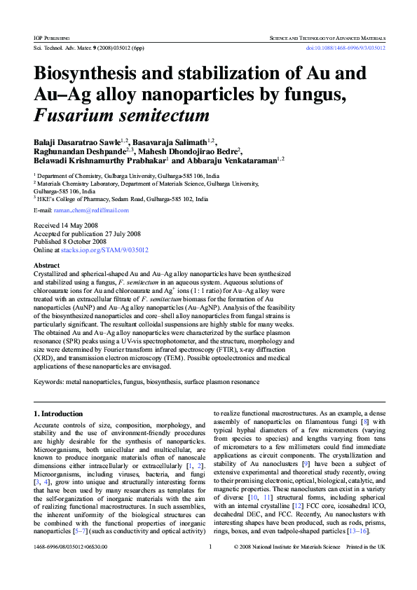 (PDF) Biosynthesis and stabilization of Au and Au–Ag alloy ...