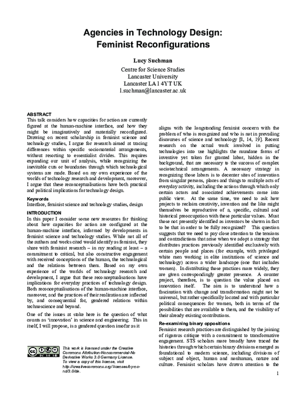 (PDF) Agencies in Technology Design: Feminist Reconfigurations