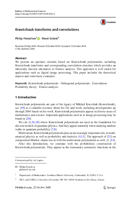 (PDF) Krawtchouk transforms and convolutions