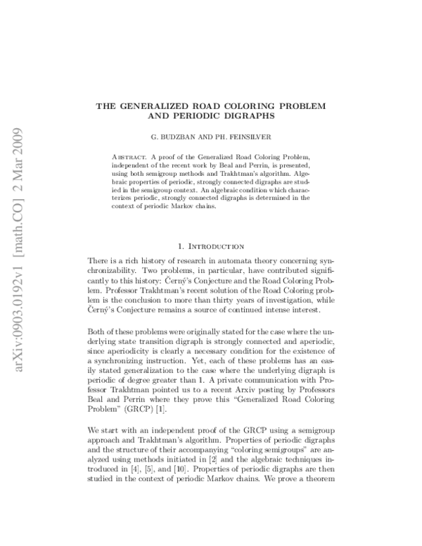 (PDF) The generalized road coloring problem and periodic digraphs