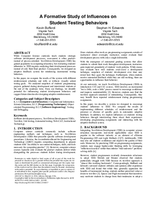 (PDF) A formative study of influences on student testing behaviors