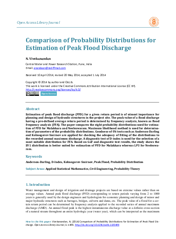 (PDF) Comparison of Probability Distributions for Estimation of Peak ...