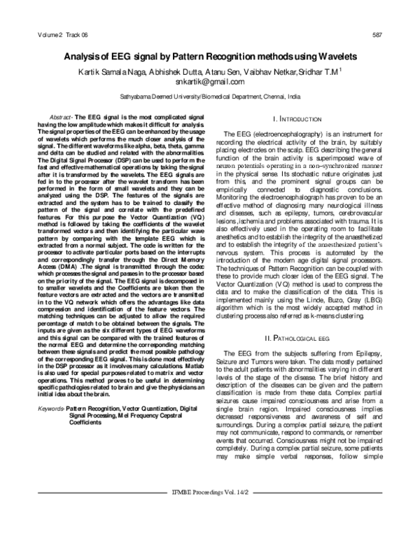 (PDF) Analysis of EEG signal by Pattern Recognition methods using Wavelets | Kartik Samala Naga ...