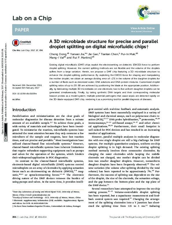 (PDF) A 3D microblade structure for precise and parallel droplet ...