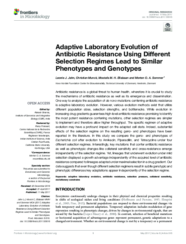 (PDF) Adaptive Laboratory Evolution of Antibiotic Resistance Using ...