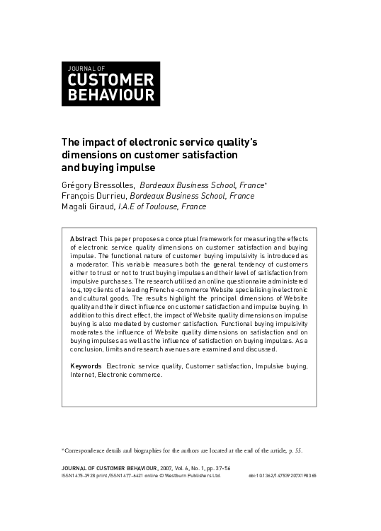 (PDF) The impact of electronic service quality's dimensions on customer satisfaction and buying ...