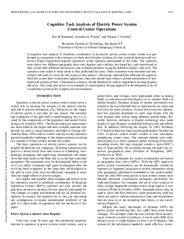 (PDF) Cognitive task analysis of electric power system control center operations