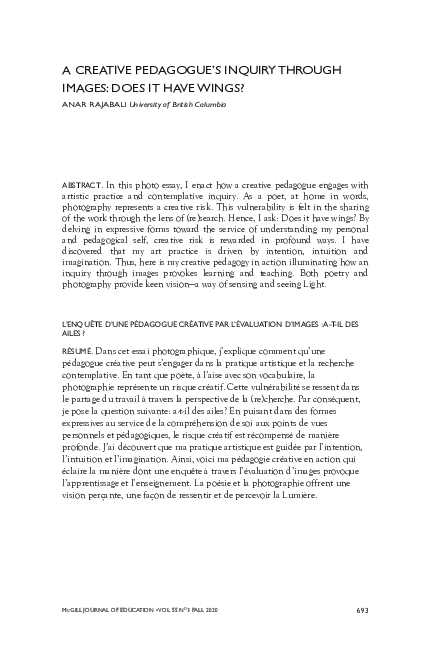 (PDF) A Creative Pedagogue's Inquiry Through Images: Does It Have Wings?